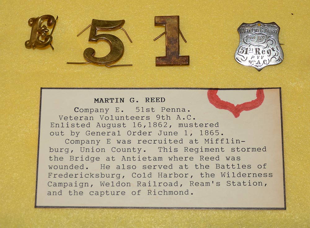 SILVER ID SHIELD – MARTIN G. REED, 51ST PA. INFANTRY – WOUNDED AT ...