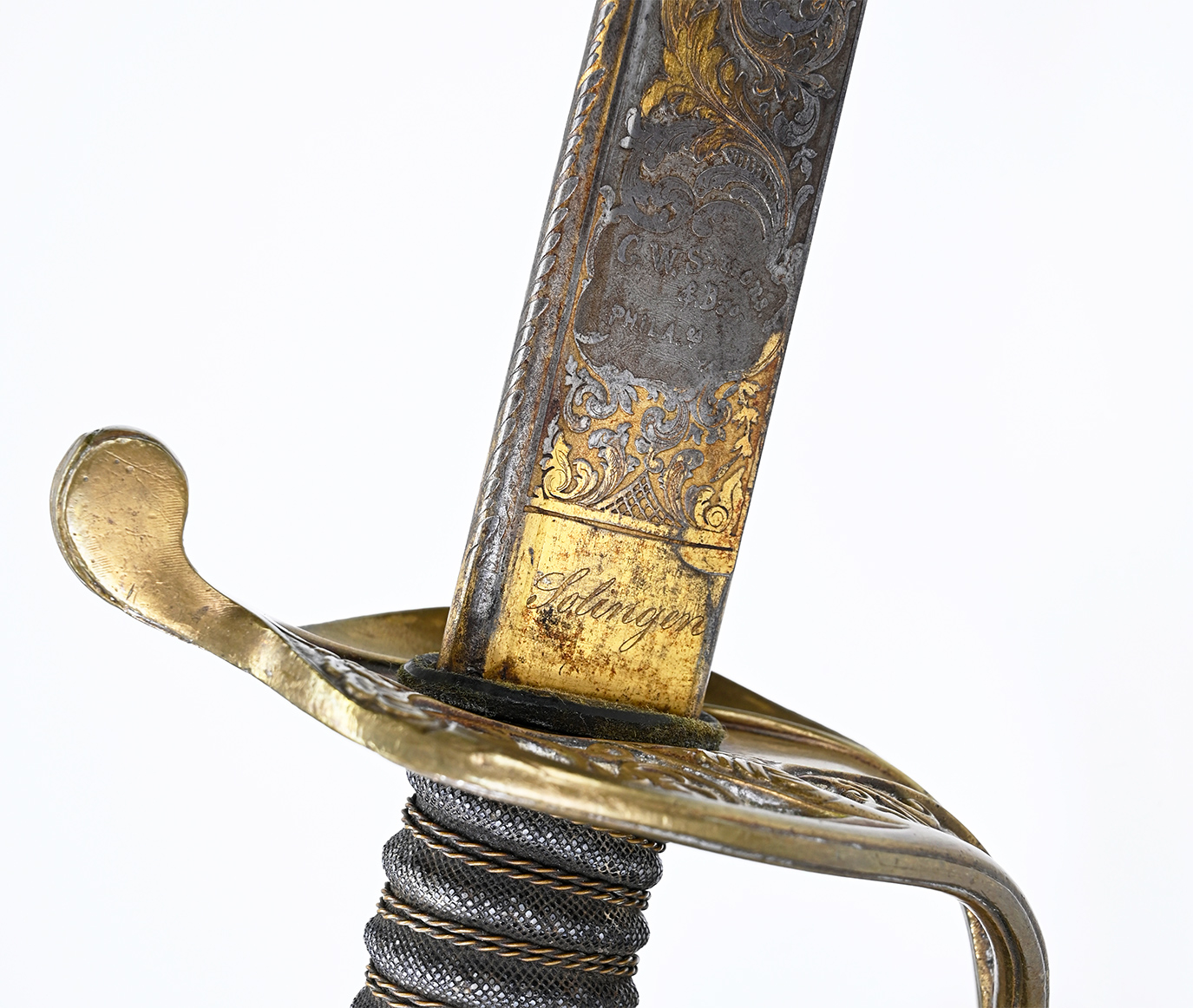 IMPRESSIVE GOLD WASHED DAMASCUS BLADE PRESENTATION SWORD OF CAPT ...