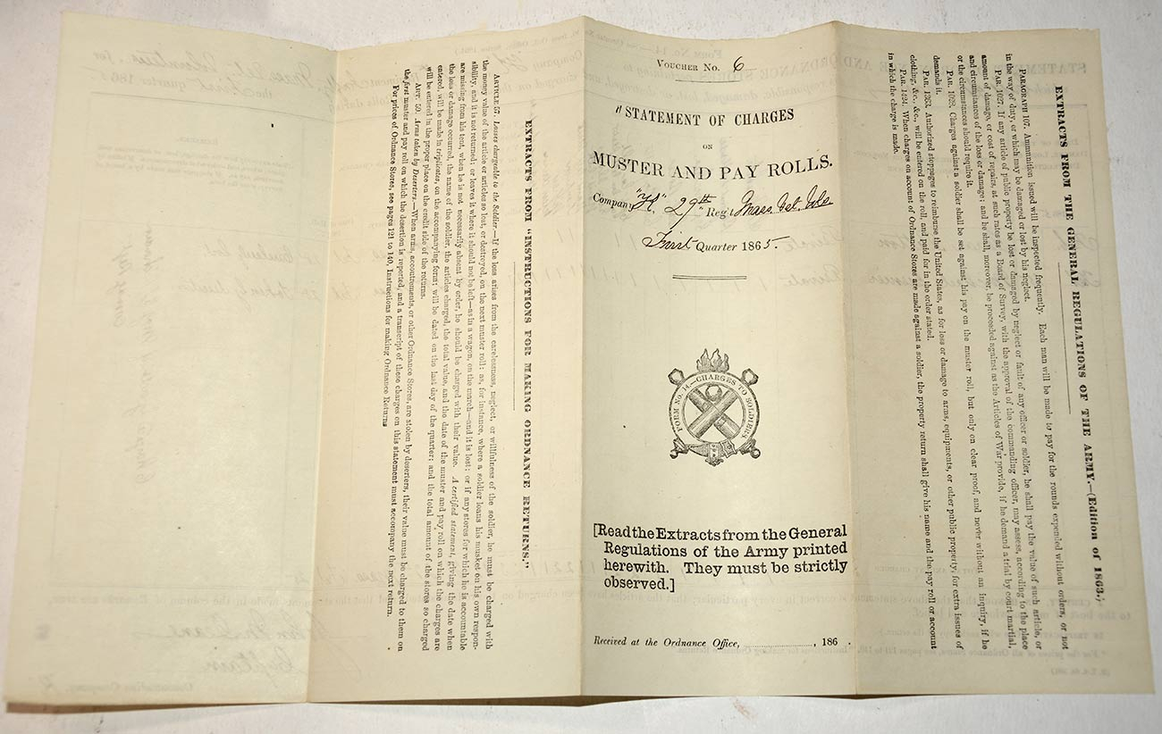 1ST QTR 1865 STATEMENT OF CHARGES / MUSTER & PAYROLLS - CAPTAIN JOHN M ...