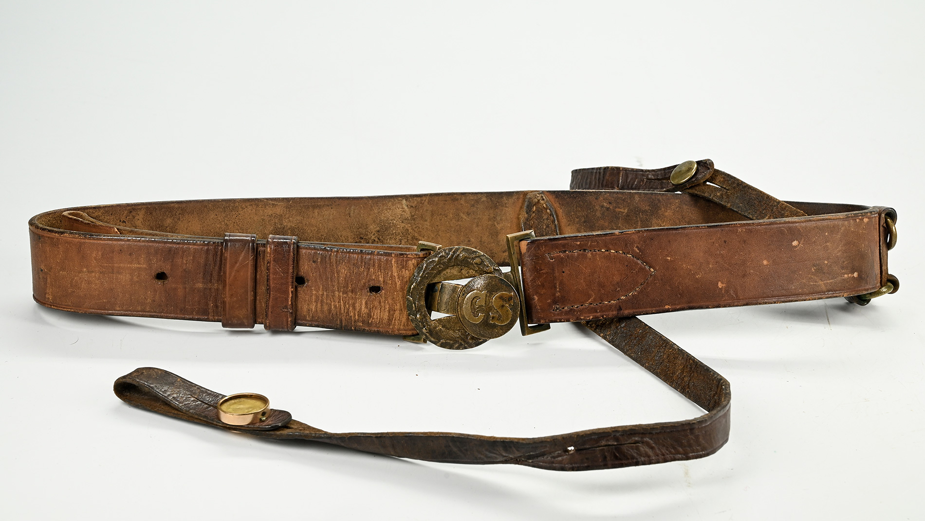 ORIGINAL CONFEDERATE TWO-PIECE CS BELT PLATE ON A REPRODUCTION SWORD ...