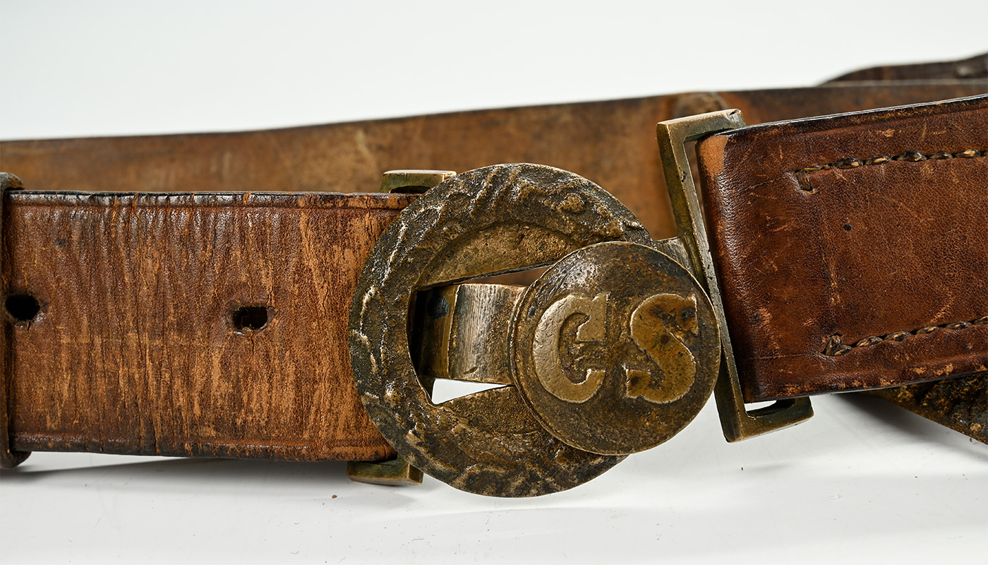 ORIGINAL CONFEDERATE TWO-PIECE CS BELT PLATE ON A REPRODUCTION SWORD ...