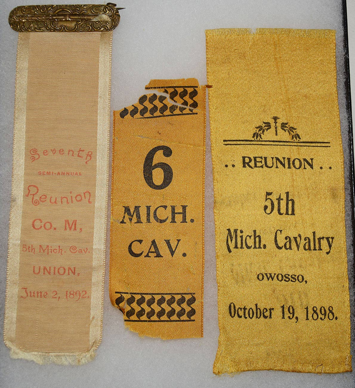 LOT OF 5th and 6th MICHIGAN CAVALRY REUNION RIBBONS — Horse Soldier
