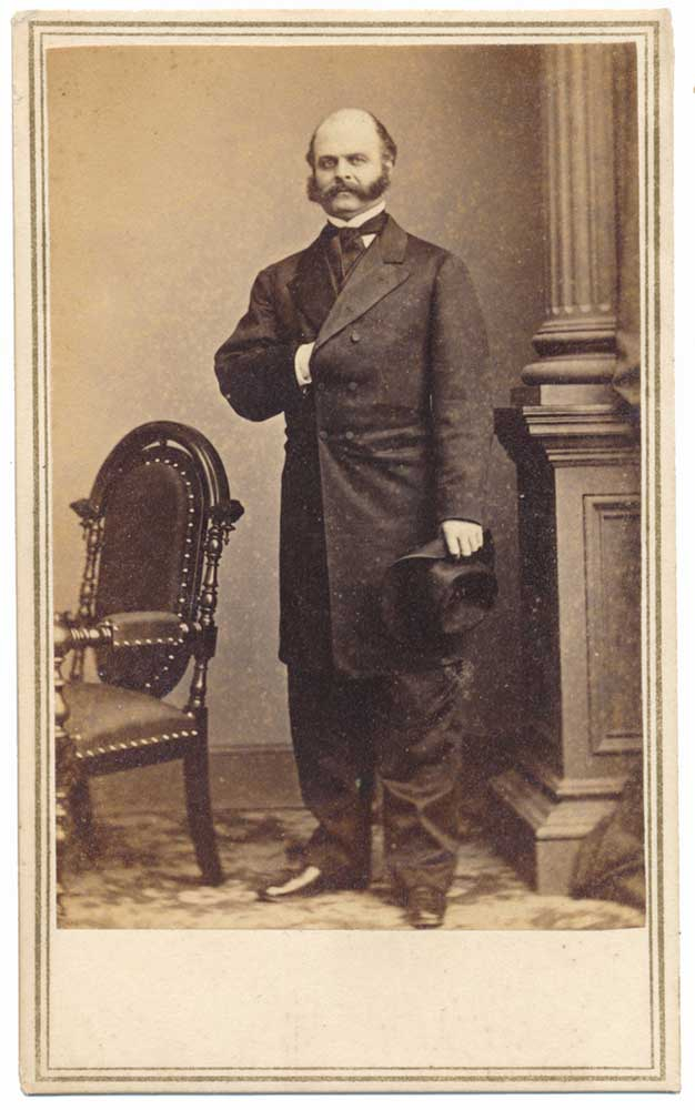 FULL STANDING CDV OF MAJOR GENERAL AMBROSE BURNSIDE IN CIVILIAN CLOTHES ...