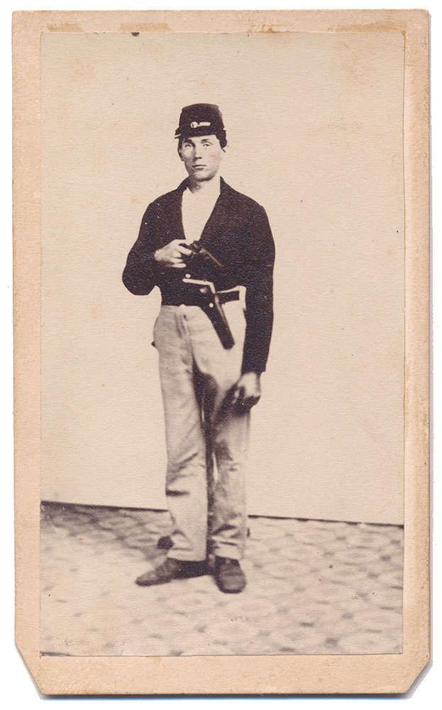 FULL STANDING VIEW OF UNION SOLDIER HOLDING A POCKET REVOLVER — Horse ...