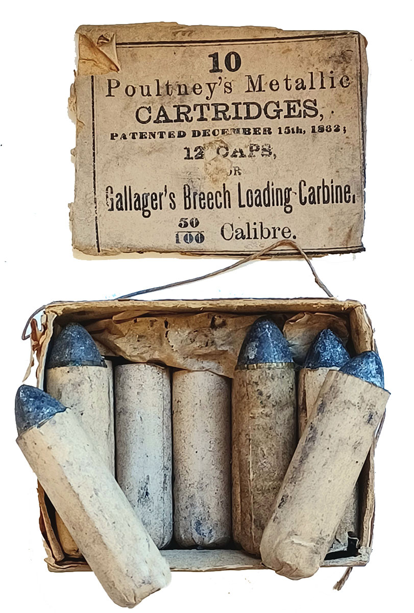 FULL (OPENED) PACK OF .50 CALIBER GALLAGER CARTRIDGES – POULTNEY PATENT ...