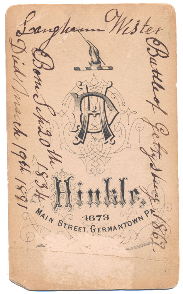 POST-WAR CDV OF LANGHORNE WISTER, 150TH PA. INF., WOUNDED AT GETTYSBURG ...