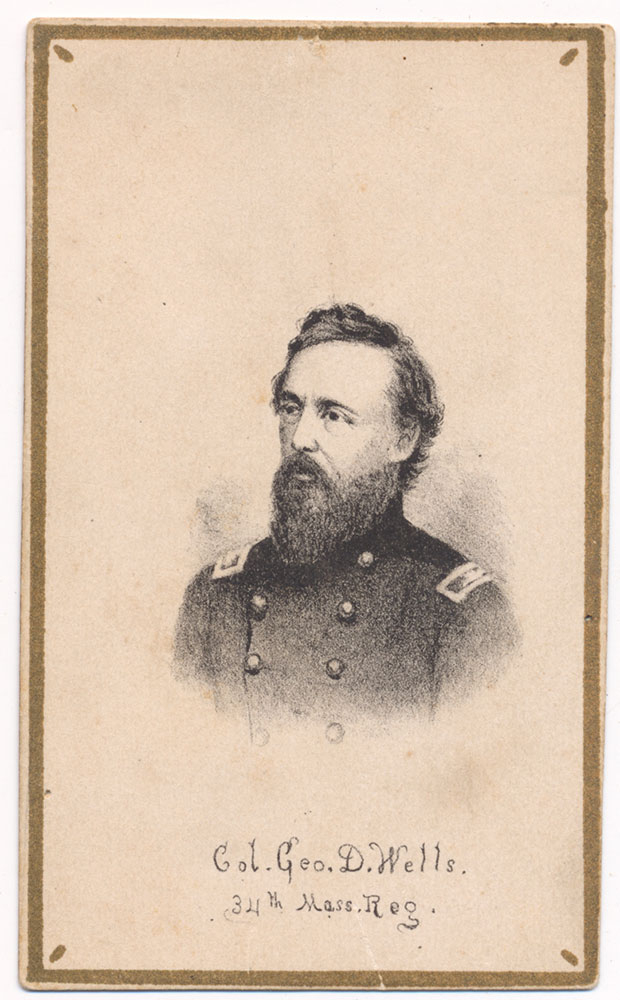 CDV ETCHING OF COL. GEORGE D. WELLS, 34TH MASS. INFANTRY — Horse Soldier