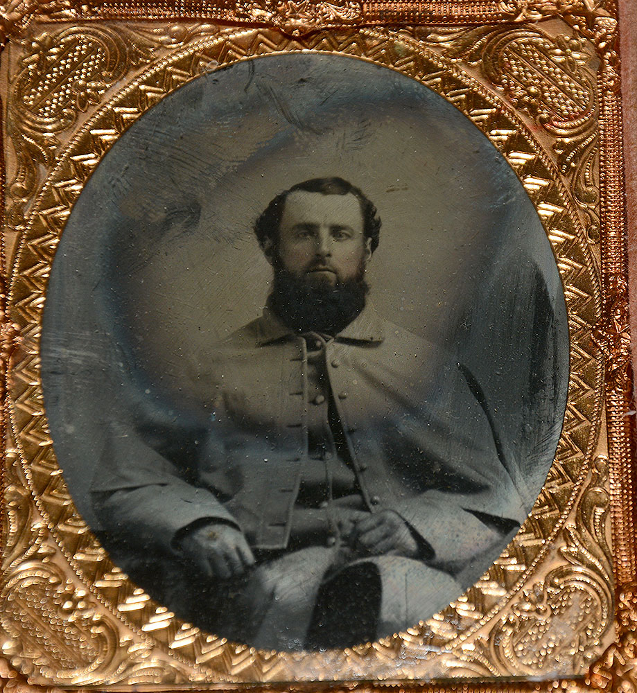 SIXTH PLATE RUBY AMBROTYPE OF SOLDIER IN OVERCOAT, IN NICE ...
