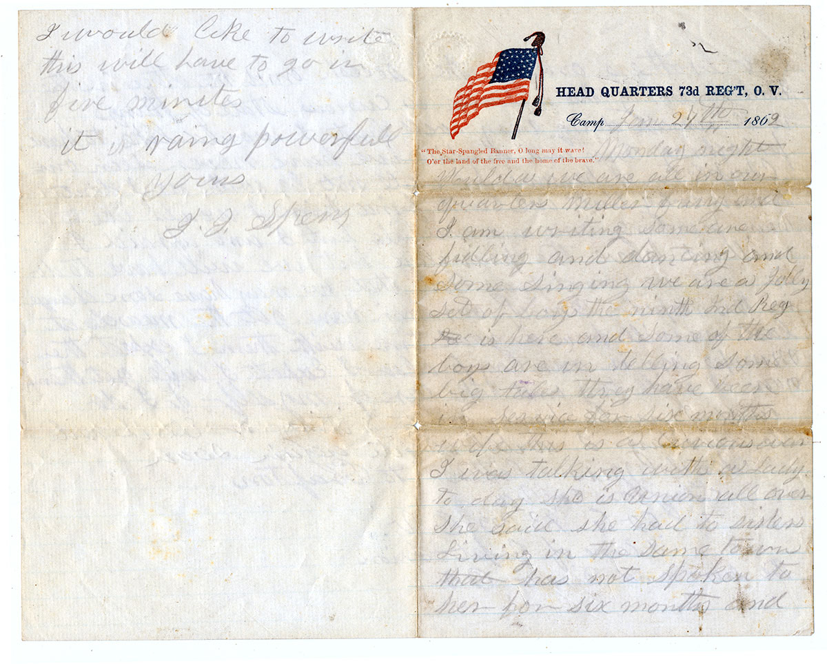 JANUARY 1862 SOLDIER’S LETTER HOME – ISAAC SPERRY, 73RD OHIO INFANTRY ...