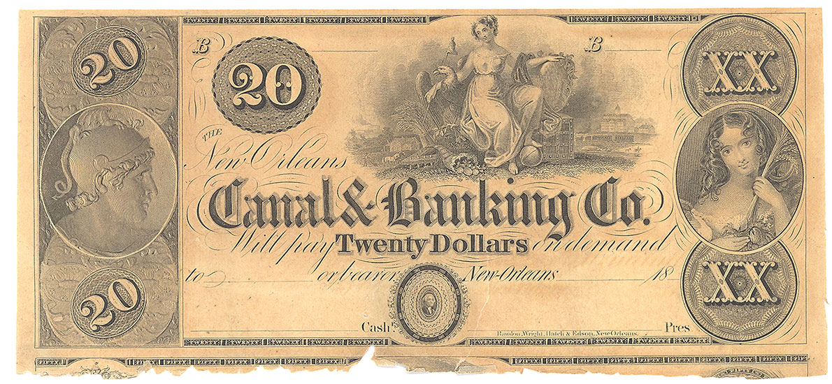 NEW ORLEANS CANAL & BANKING CO. $20 NOTE — Horse Soldier