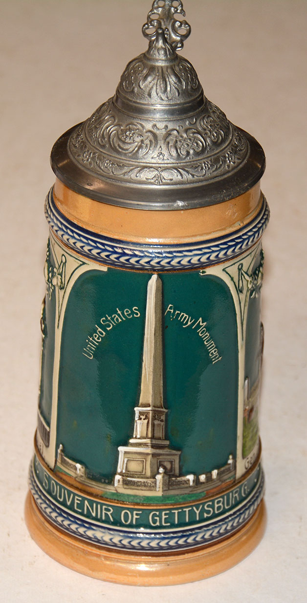 CIRCA 1910 GETTYSBURG SOUVENIR GERMAN STEIN WITH PEWTER LID — Horse Soldier