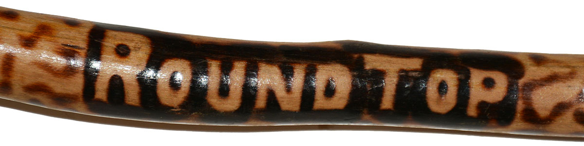 EARLY GETTYSBURG ROUND TOP PYROGRAPHY SOUVENIR WOOD CANE — Horse Soldier