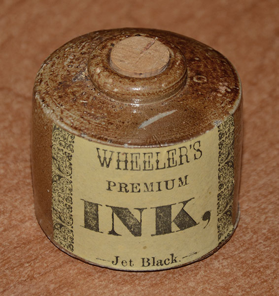 CIVIL WAR ERA CLAY INKWELL WITH MAKER’S LABEL — Horse Soldier