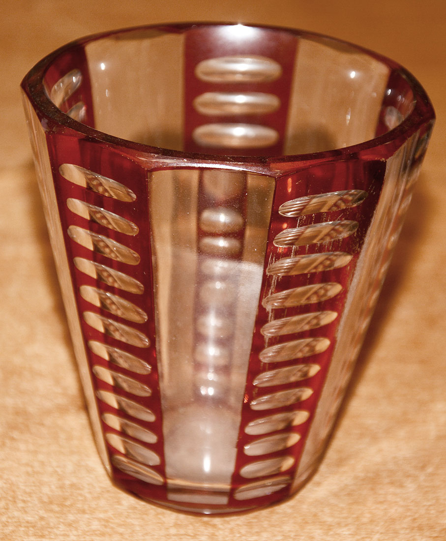 BOHEMIAN RUBY GLASS CUT TO CLEAR TUMBLER — Horse Soldier