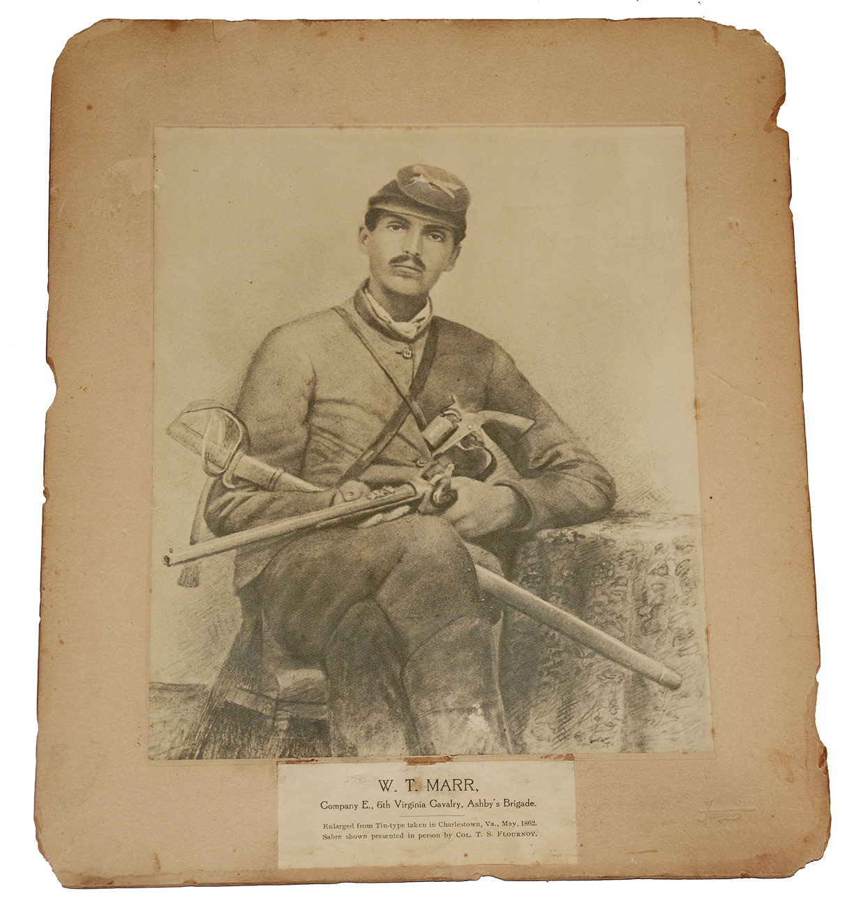 LARGE FORMAT ALBUMEN OF WILLIAM T. MARR, 4TH VIRGINIA CAVALRY — Horse ...