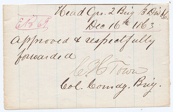 1863 CLIPPED SIGNATURE – COL. CHARLES H. TOWN, 1ST MICHIGAN CAVALRY ...