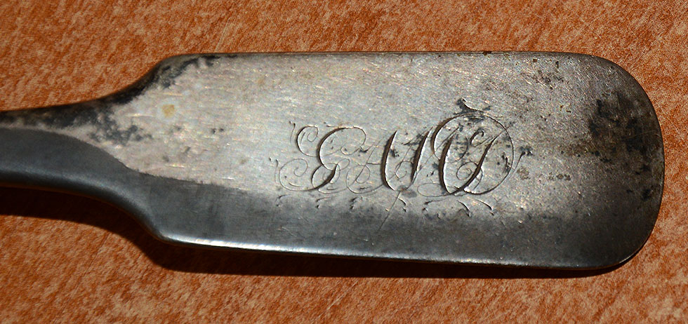 CIRCA 1830’S SILVER SPOON BY J & P MOOD OF CHARLESTON, SC — Horse Soldier