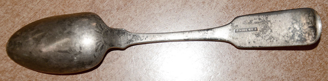 CIRCA 1830’S SILVER SPOON BY J & P MOOD OF CHARLESTON, SC — Horse Soldier