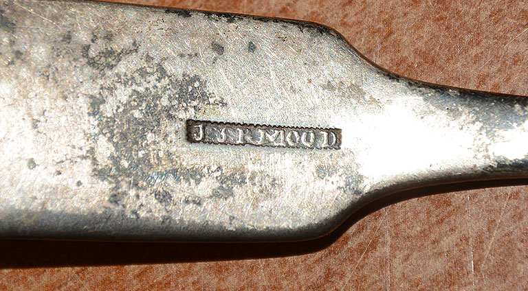 CIRCA 1830’S SILVER SPOON BY J & P MOOD OF CHARLESTON, SC — Horse Soldier