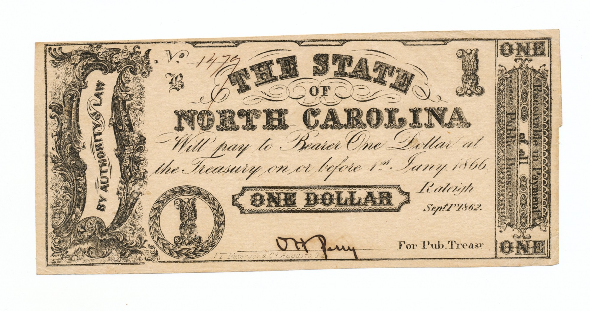 STATE OF NORTH CAROLINA ONE DOLLAR NOTE — Horse Soldier
