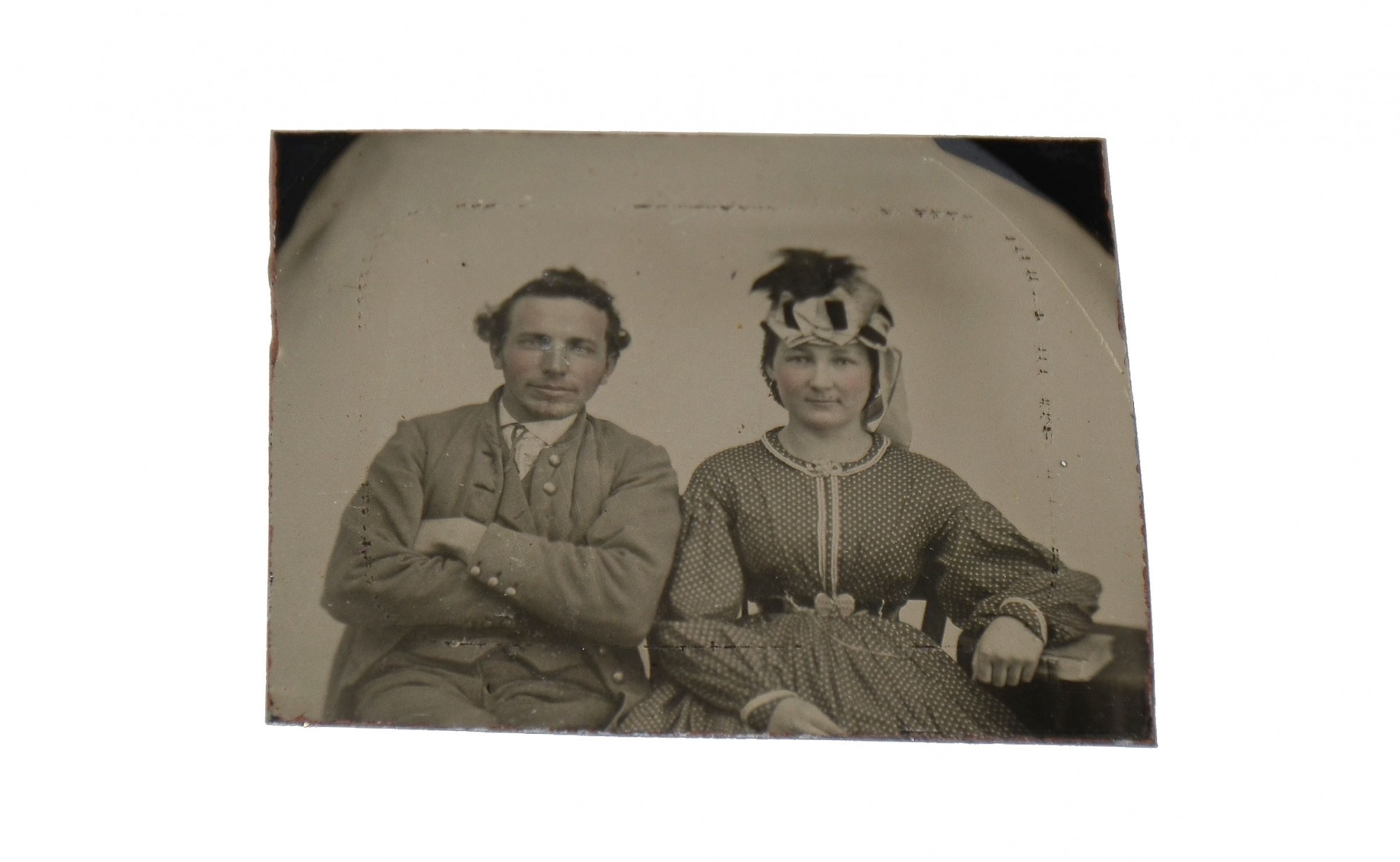 UNIDENTIFIED, 1/16 PLATE TINTYPE OF A CONFEDERATE COUPLE FROM LYNCHBURG, VA — Horse Soldier