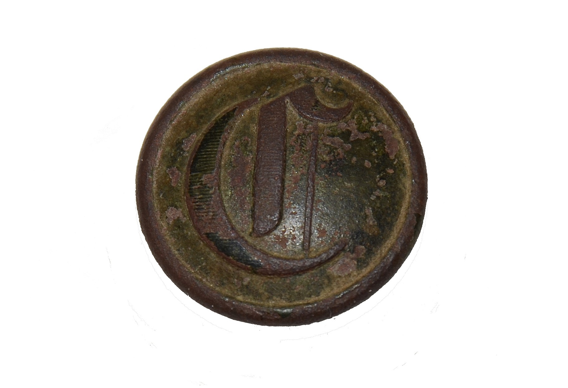 EXCELLENT DUG CIVIL WAR C. S. CAVALRY SCRIPT 'C' BUTTON — Horse Soldier