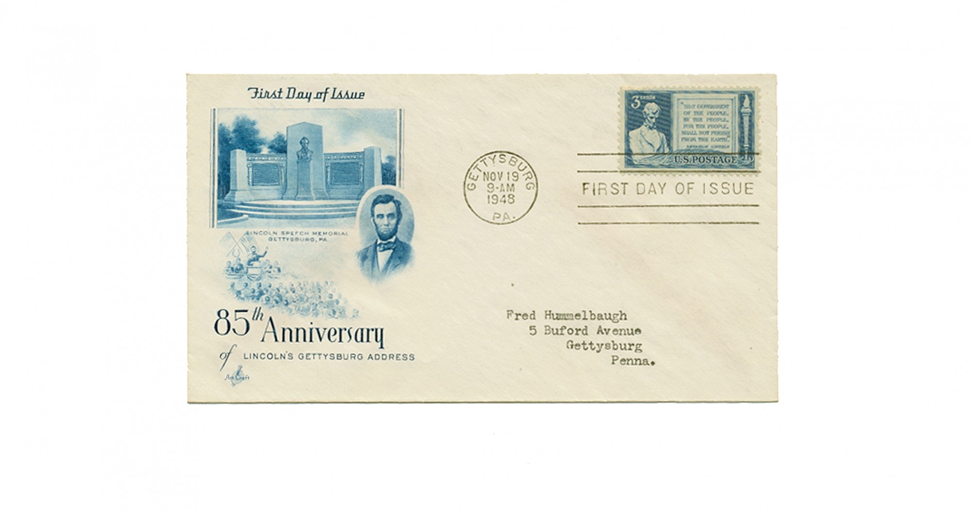 85TH ANNIVERSARY OF GETTYSBURG ADDRESS FIRST DAY COVER — Horse Soldier