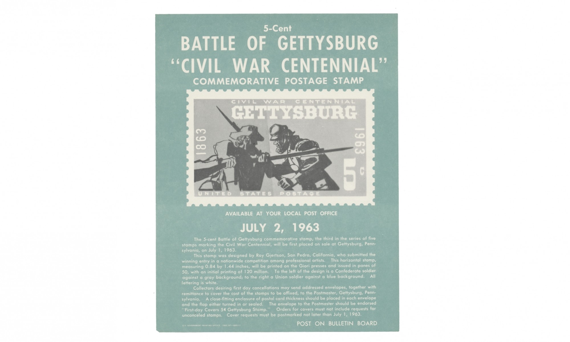 1963 ADVERTISEMENT FOR GETTYSBURG CENTENNIAL STAMP — Horse Soldier