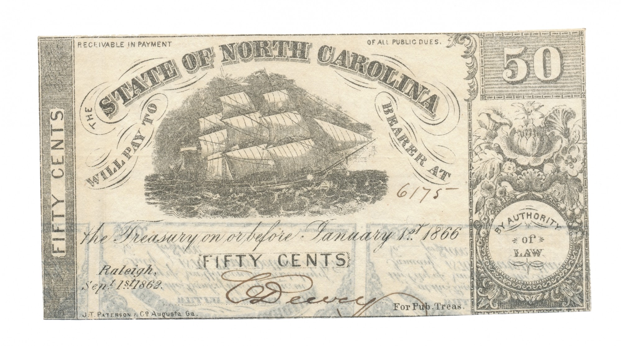 STATE OF NORTH CAROLINA 50 CENT NOTE — Horse Soldier