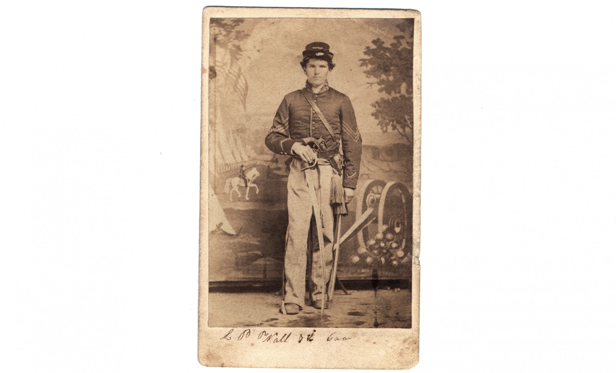 CDV OF SERGEANT LEWIS WALL, 7TH IOWA CAVALRY — Horse Soldier
