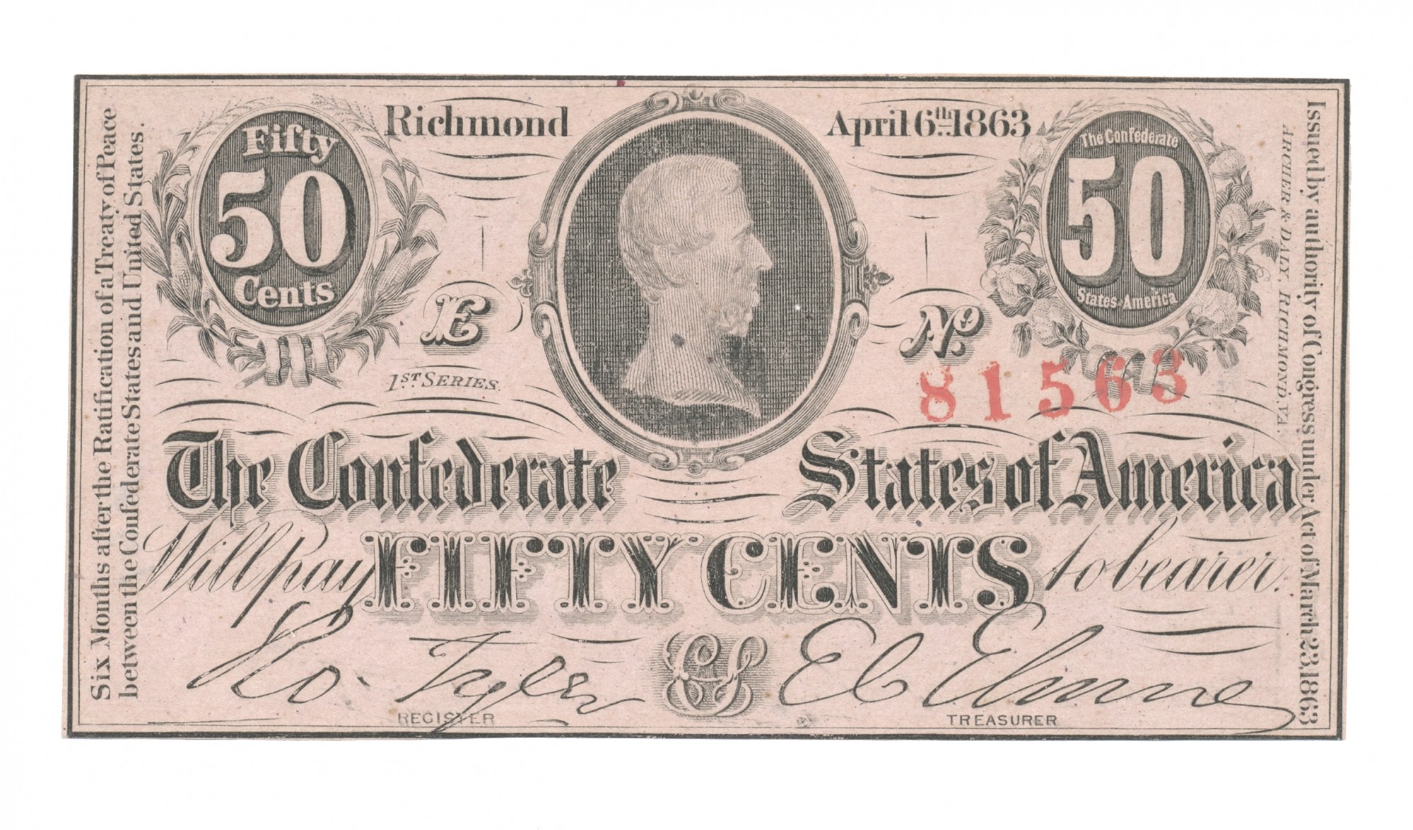 CSA T-63 50 CENT NOTE — Horse Soldier