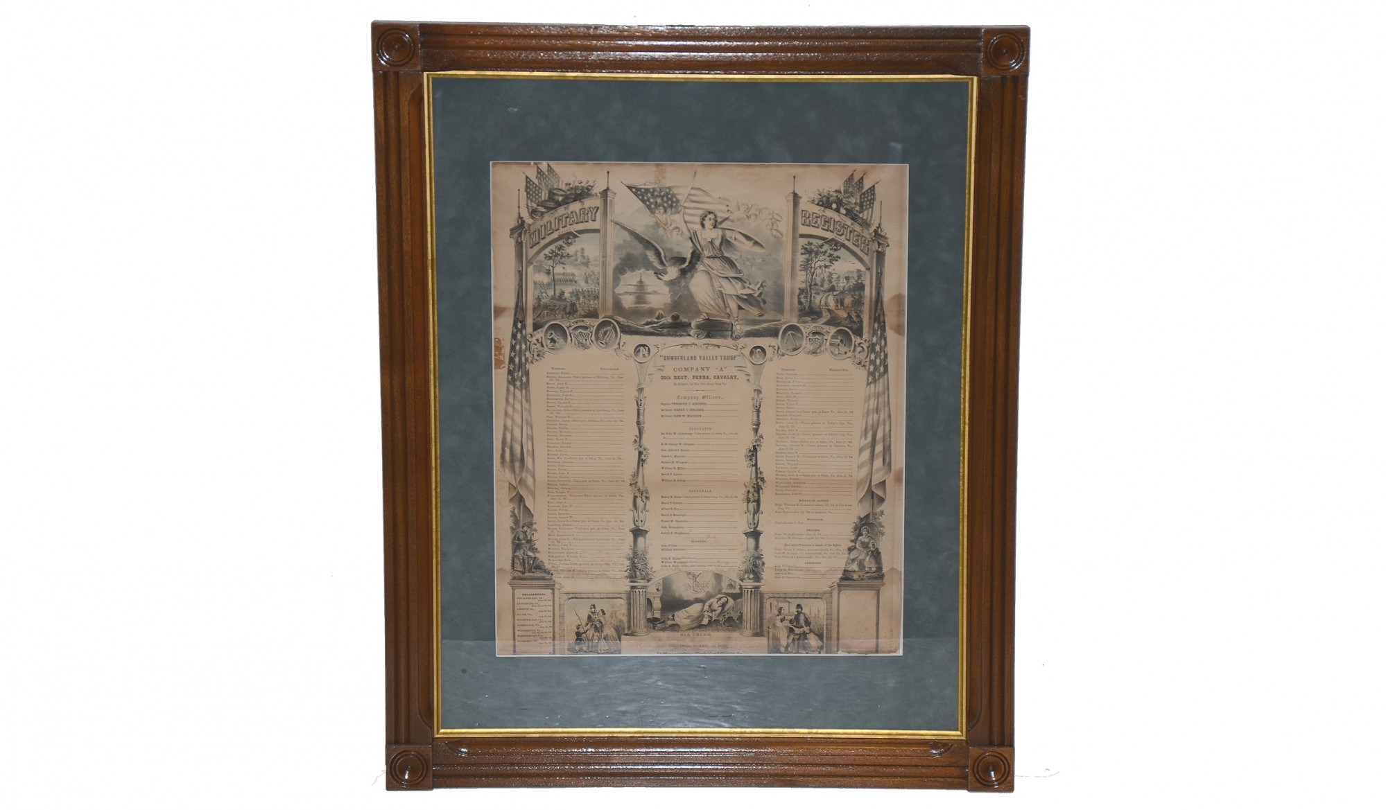 FRAMED MEMORIAL FOR CUMBERLAND VALLEY TROOP, COMPANY A, 20TH ...