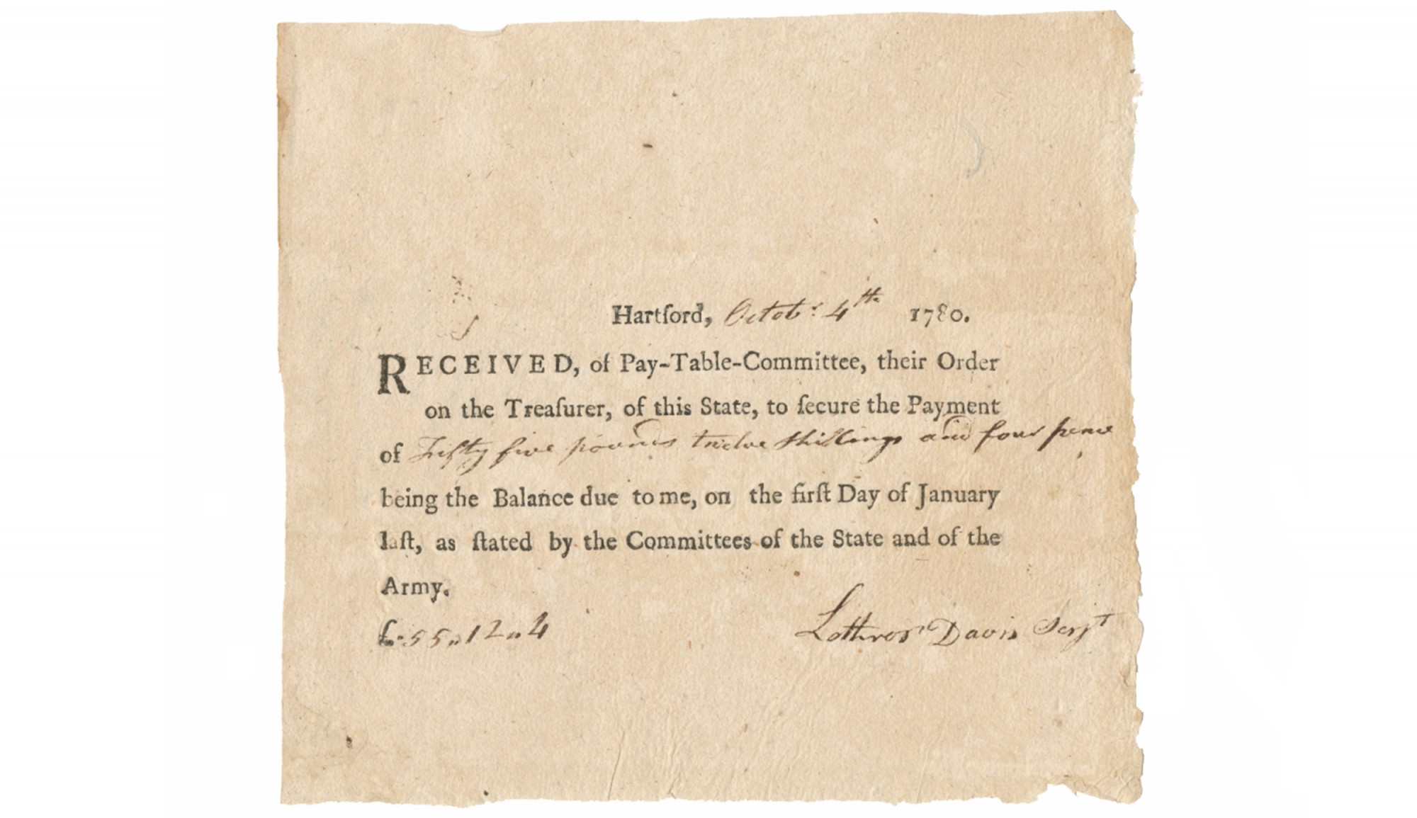 CONNECTICUT REVOLUTIONARY WAR DOCUMENT — Horse Soldier