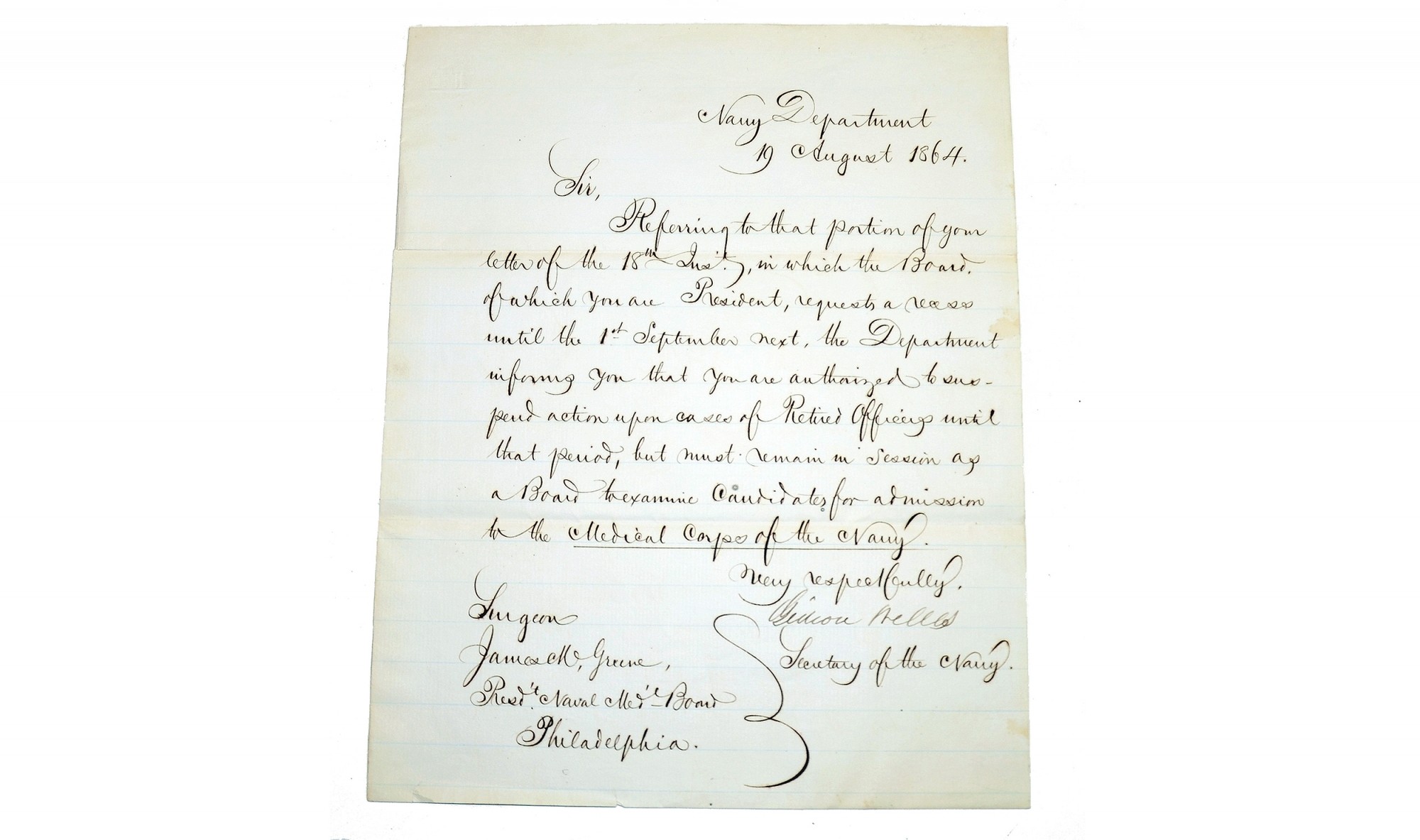 CIVIL WAR SIGNATURE BY GIDEON WELLES — Horse Soldier