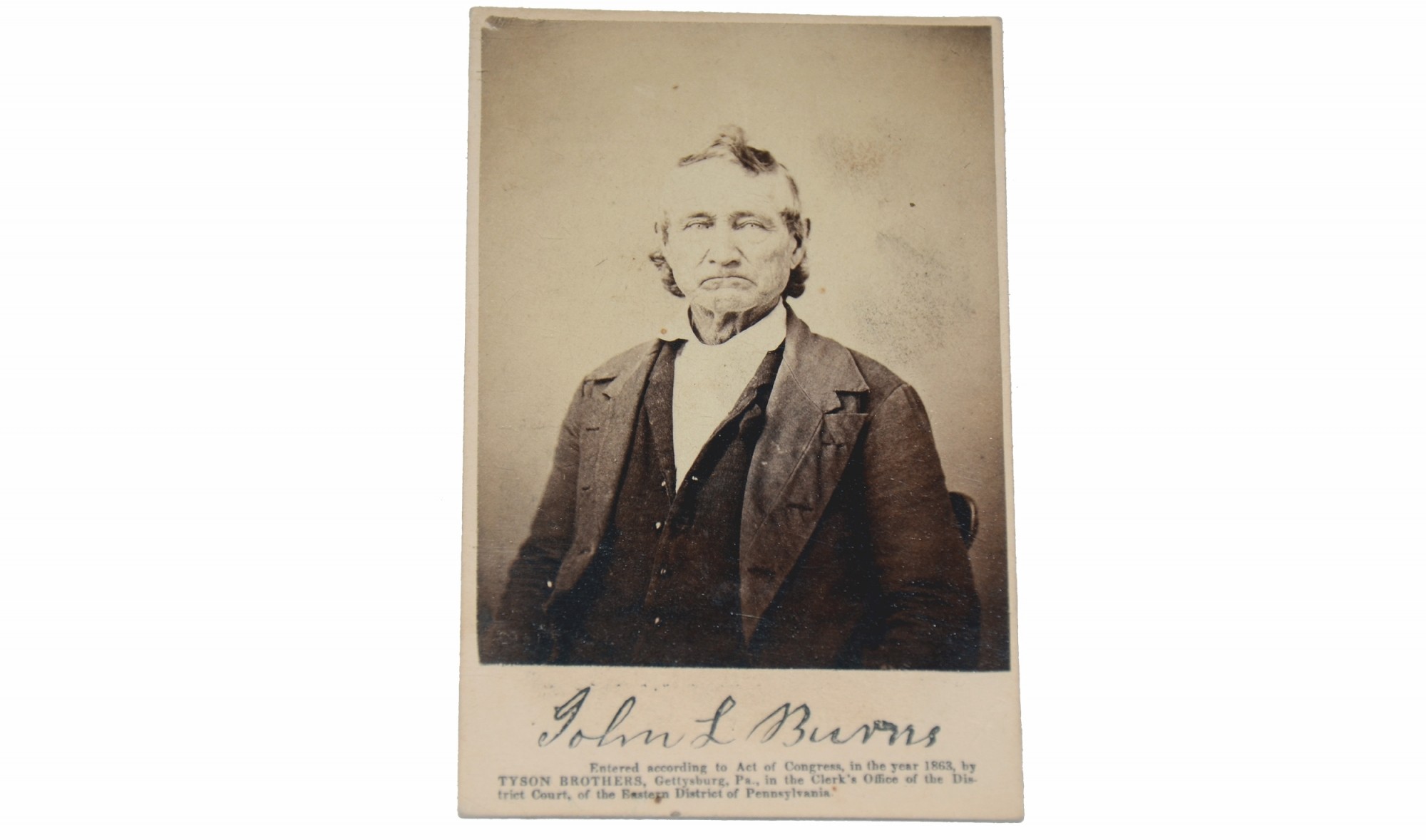 TYSON BROTHERS CDV OF GETTYSBURG CIVILIAN JOHN BURNS — Horse Soldier