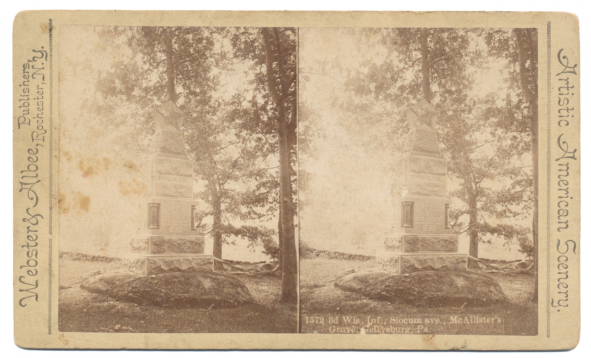 WEBSTER & ALBEE STEREO VIEW OF 3RD WISCONSIN INFANTRY MONUMENT AT ...