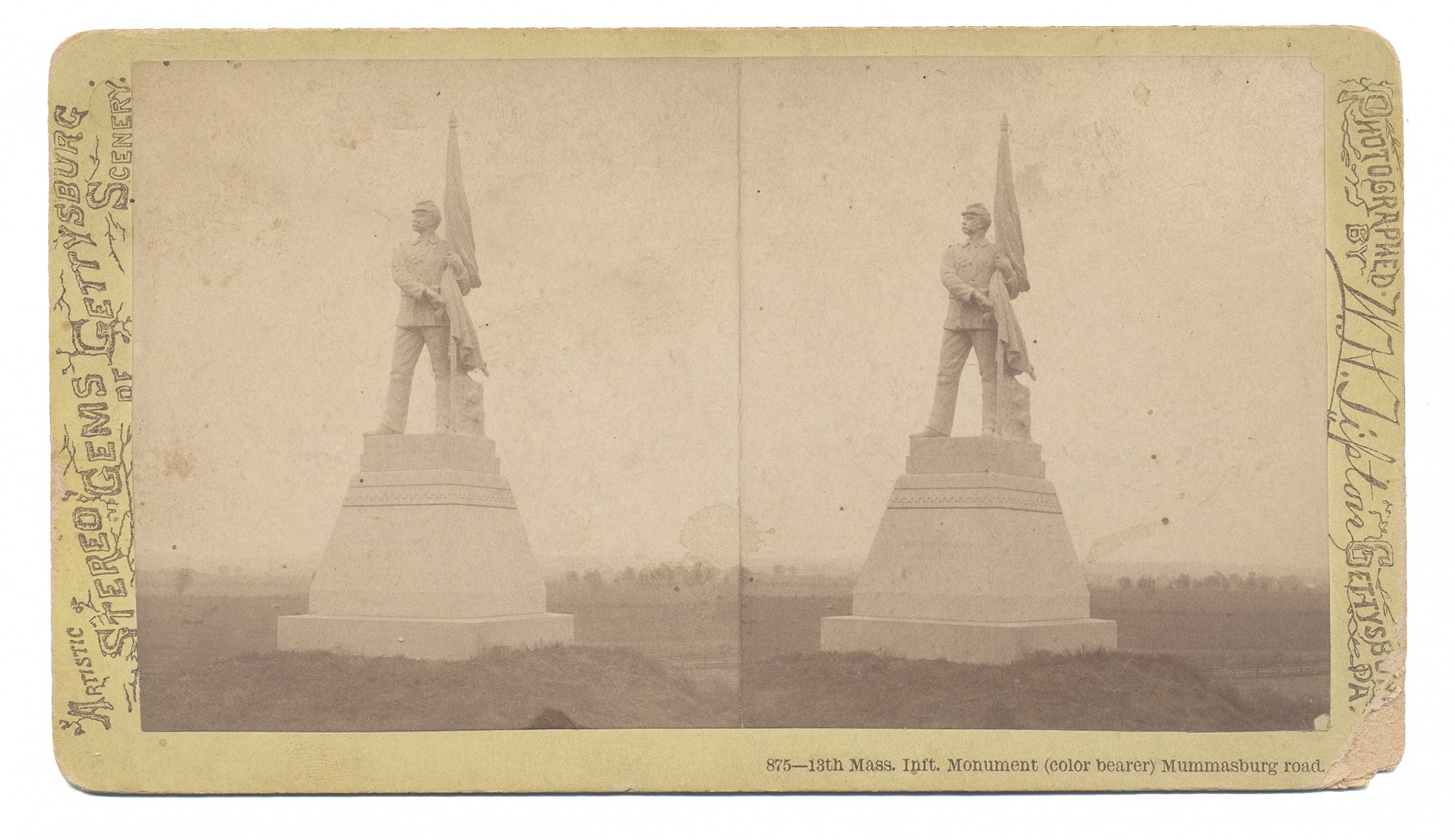 STEREOVIEW OF 13TH MASSACHUSETTS INFANTRY MONUMENT, GETTYSBURG — Horse ...