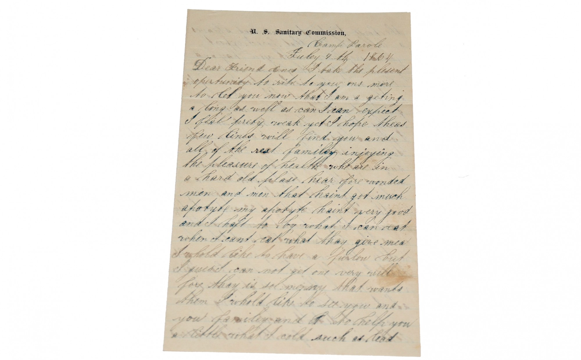 SOLDIER’S LETTER FROM CAMP PAROLE, MARYLAND — Horse Soldier