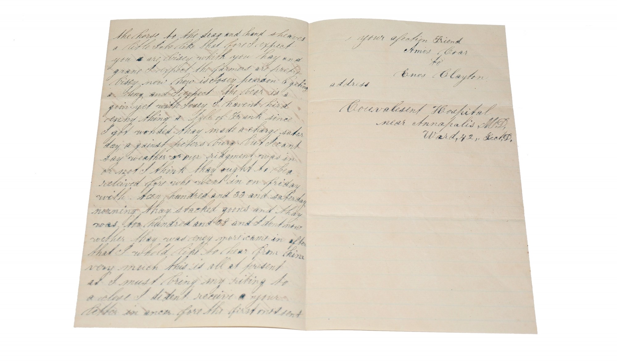 SOLDIER’S LETTER FROM CAMP PAROLE, MARYLAND — Horse Soldier