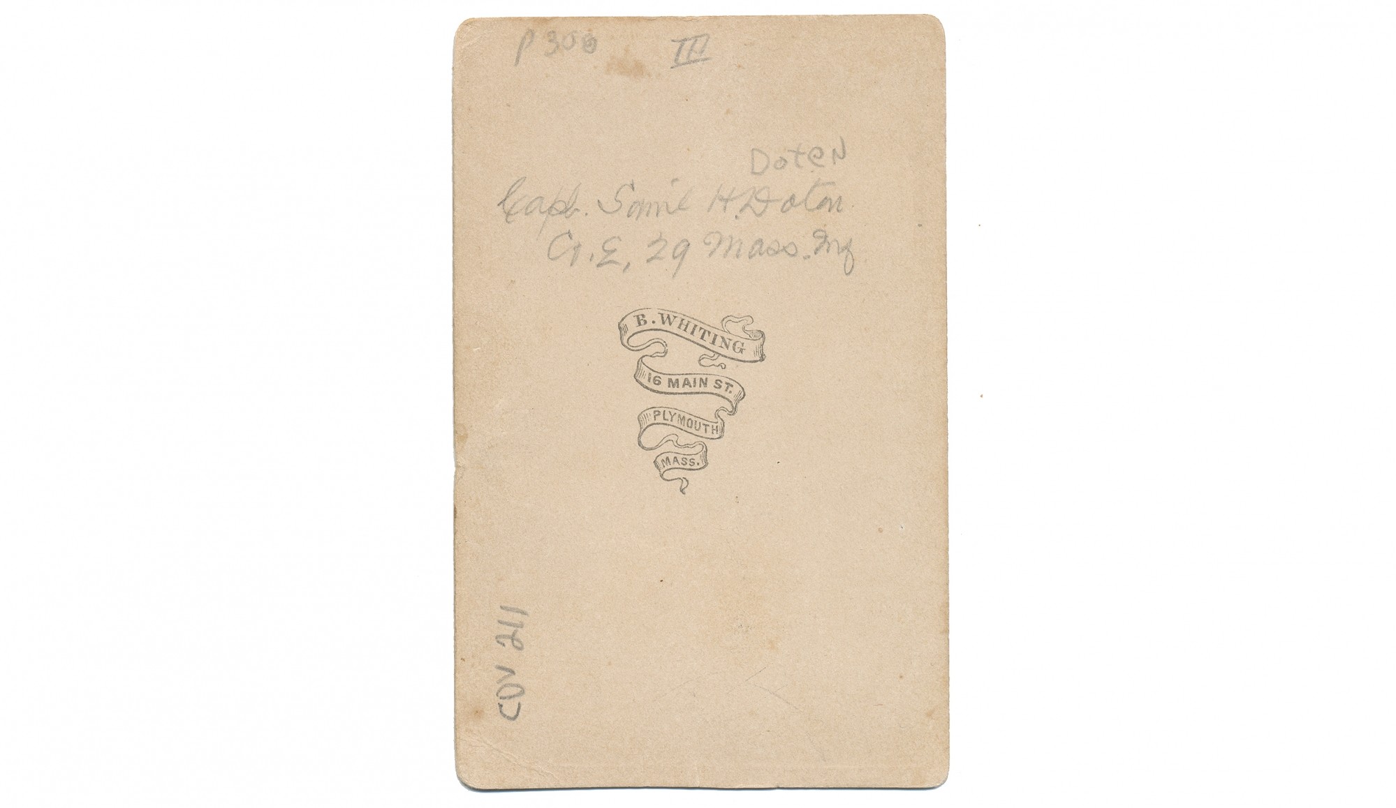 ID’D CDV OF 29TH MASSACHUSETTS OFFICER CAPTAIN SAMUEL DOTEN — Horse Soldier