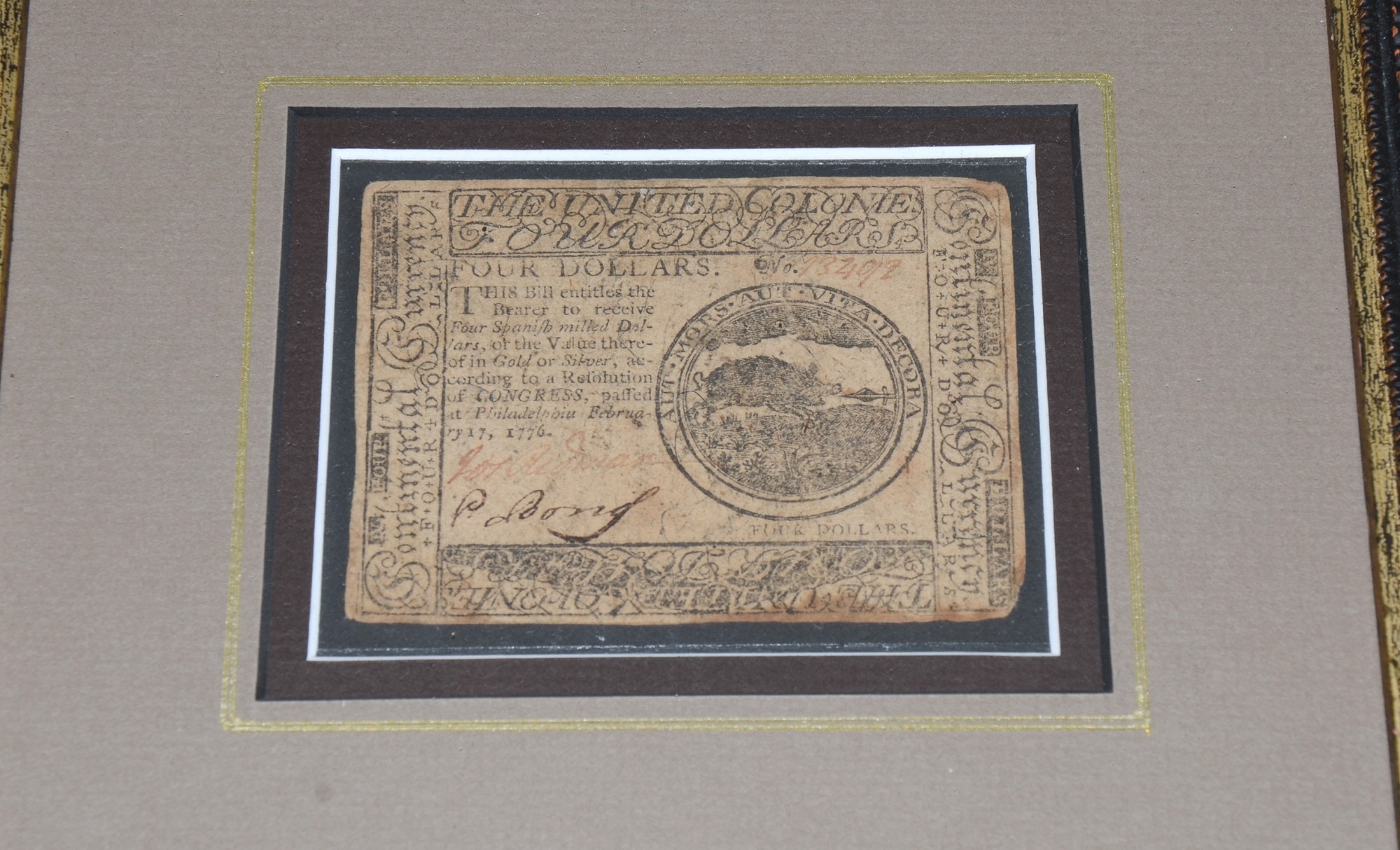 FRAMED 1776 CONTINENTAL CURRENCY — Horse Soldier