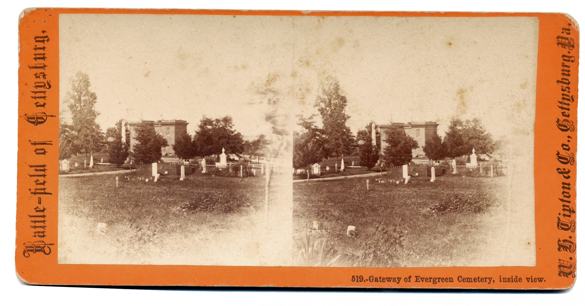 W.H. TIPTON & CO. STEREOVIEW OF EVERGREEN CEMETERY GATEHOUSE ...